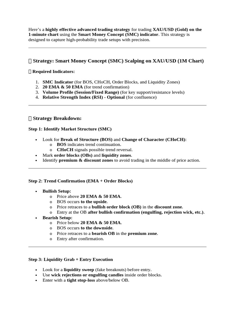 Smart Money Concept (SMC) Scalping On XAUUSD (1M Chart) | PDF | Market ...