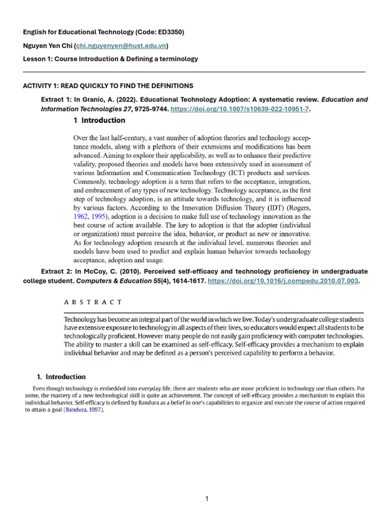 Lesson 1. Introduction & Defining A Terminology - Handout | PDF