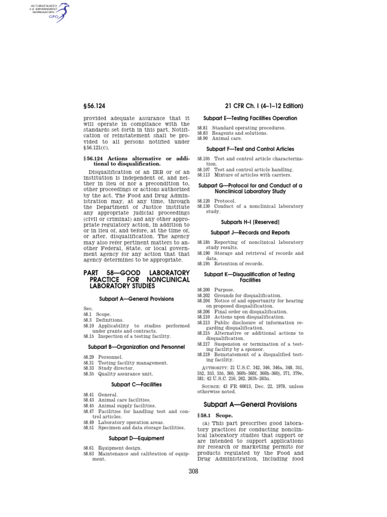 CFR 2012 Title21 Vol1 Part58 | PDF | Laboratories | Medical Device