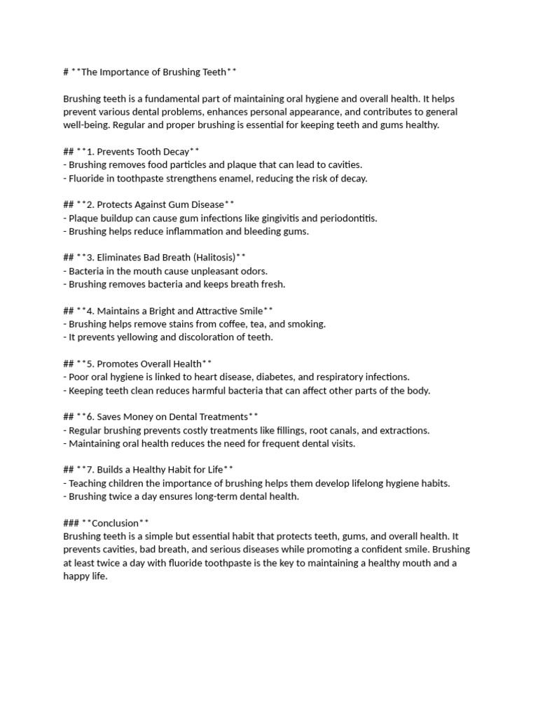 Benefits of Brushing Teeth | PDF
