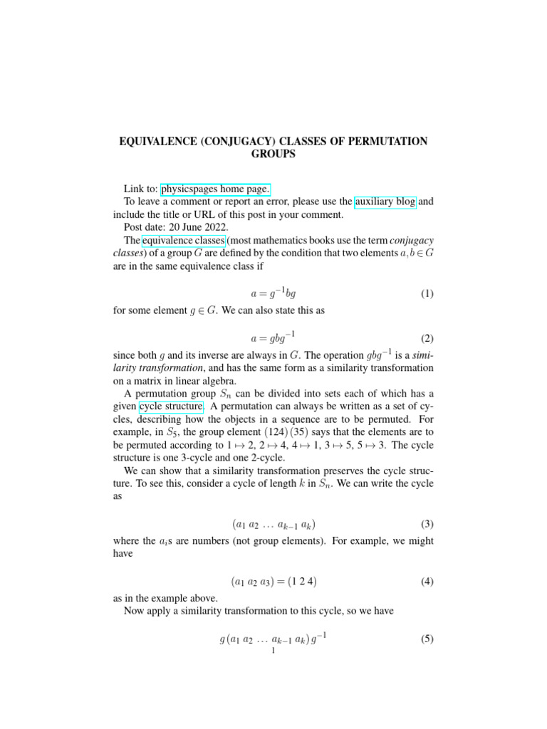 Equivalence (Conjugacy) Classes of Permutation Groups | PDF | Permutation | Mathematical Objects