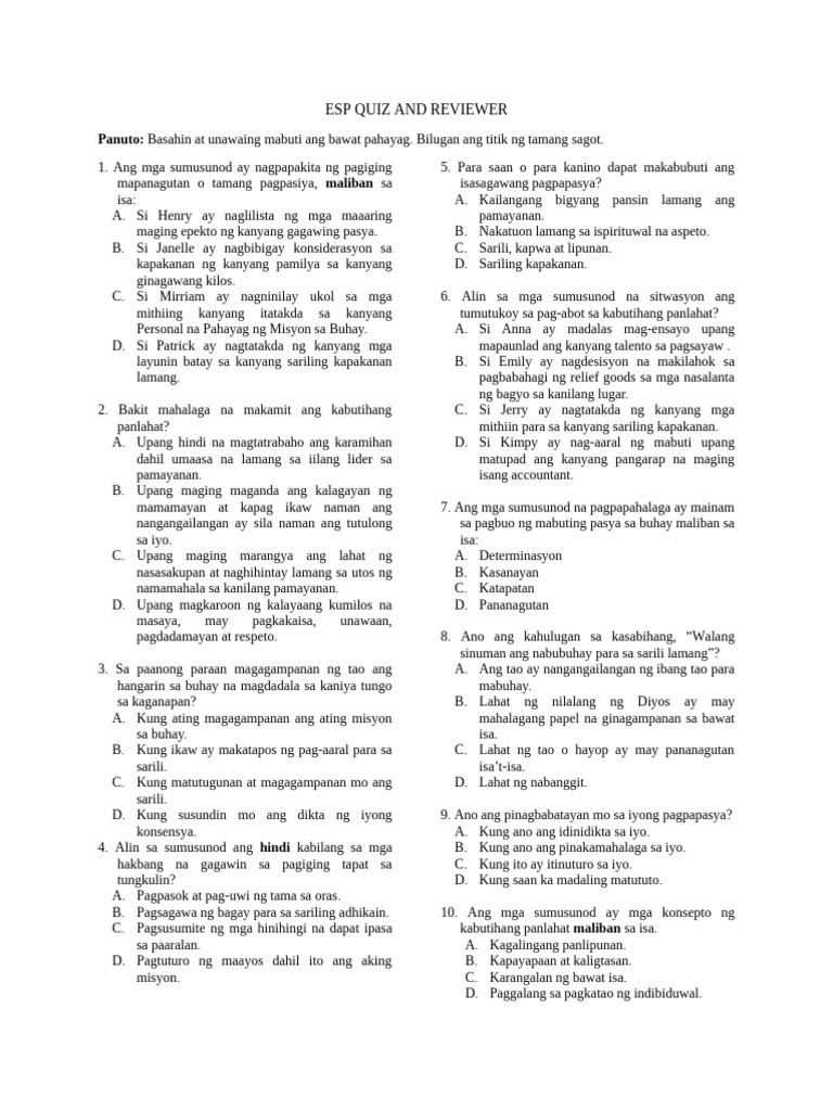 Esp Quiz and Reviewer | PDF