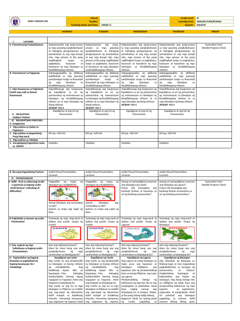 DLL_AP3_Q4_W1_Naipaliliwanag ang kaugnayan ng kapaligiran sa uri ng pamumuhay | PDF