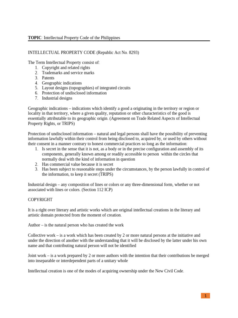Philippines Intellectual Property Code Overview | PDF | Patent ...