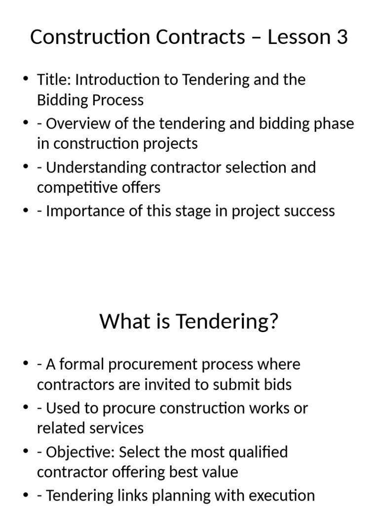 Tendering Process in Construction Contracts | PDF | Specification (Technical Standard ...