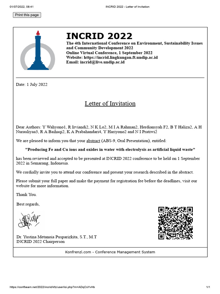 Invitation to INCRID 2022 Conference | PDF