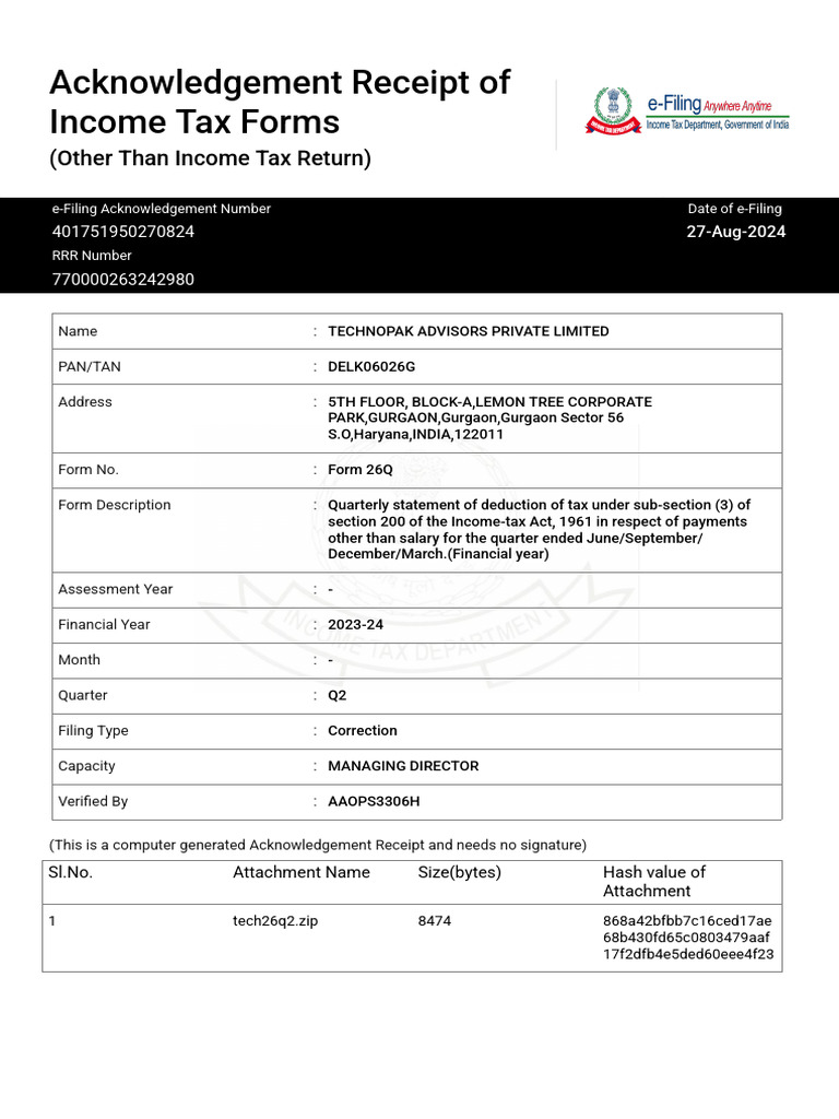 Form 26Q_ARN_770000263242980 | PDF