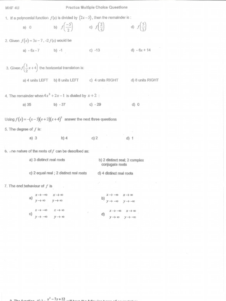 Advanced Functions exam 3 | PDF