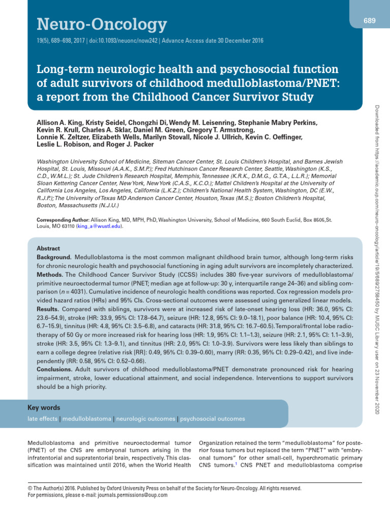 CCSS Medullo Neuro-Psych 2017 | PDF | Radiation Therapy | Cancer