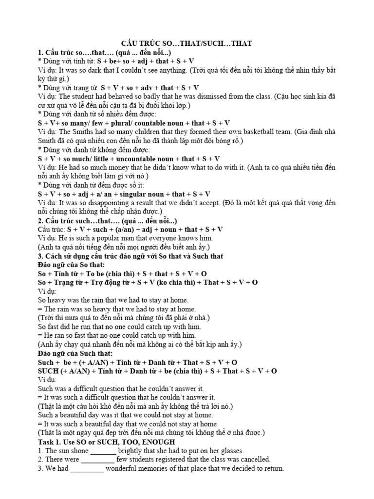 Cấu Trúc So...That và Such...That | PDF