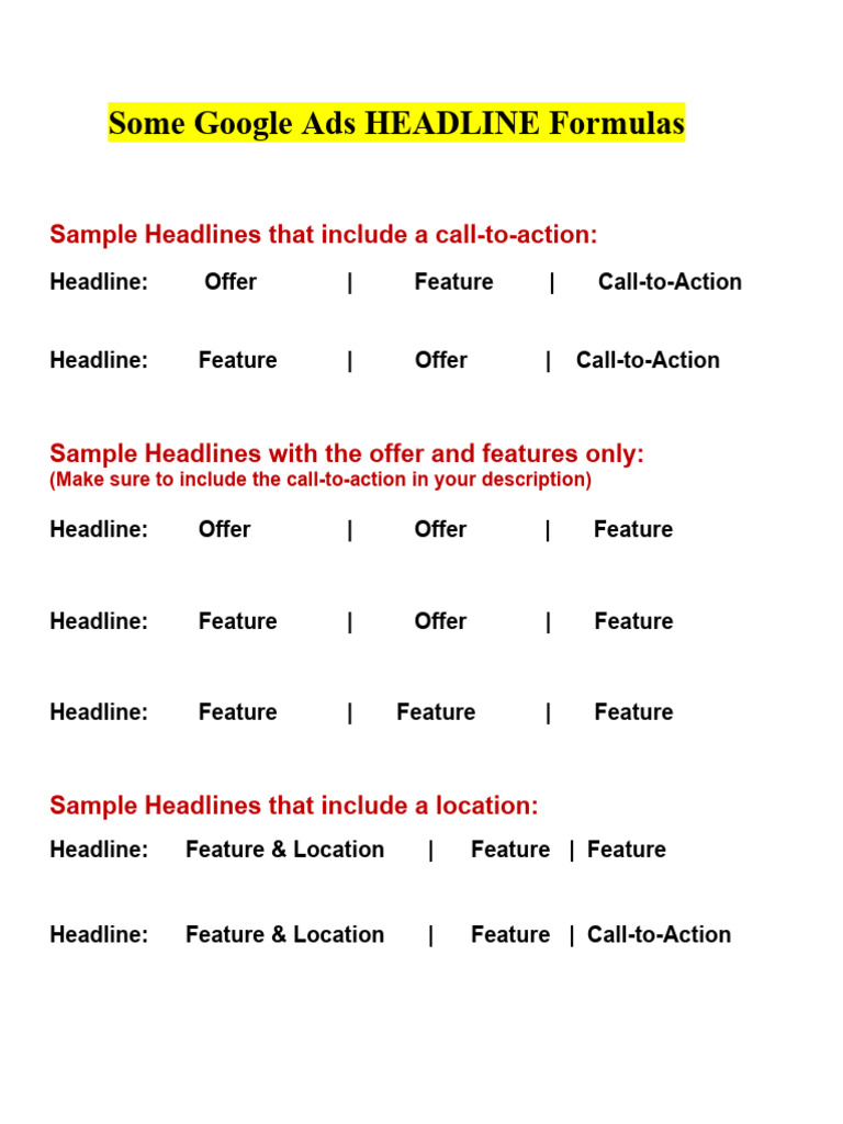 Google Ads Headline and Description Samples | PDF