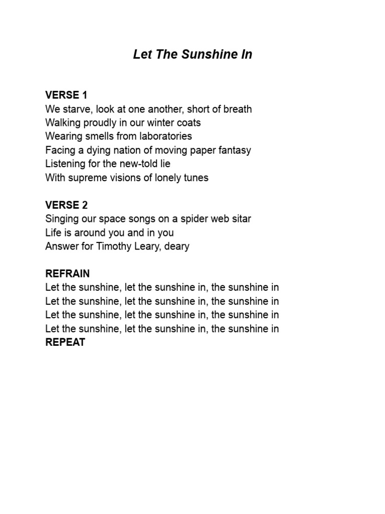 Let The Sunshine in - Lyric Sheet | PDF
