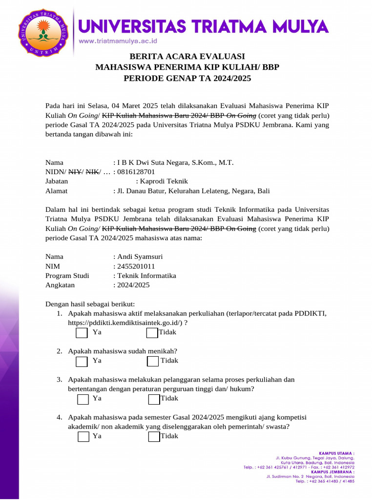 Format BA Evaluasi KIPK BBP Genap 2425-1 | PDF