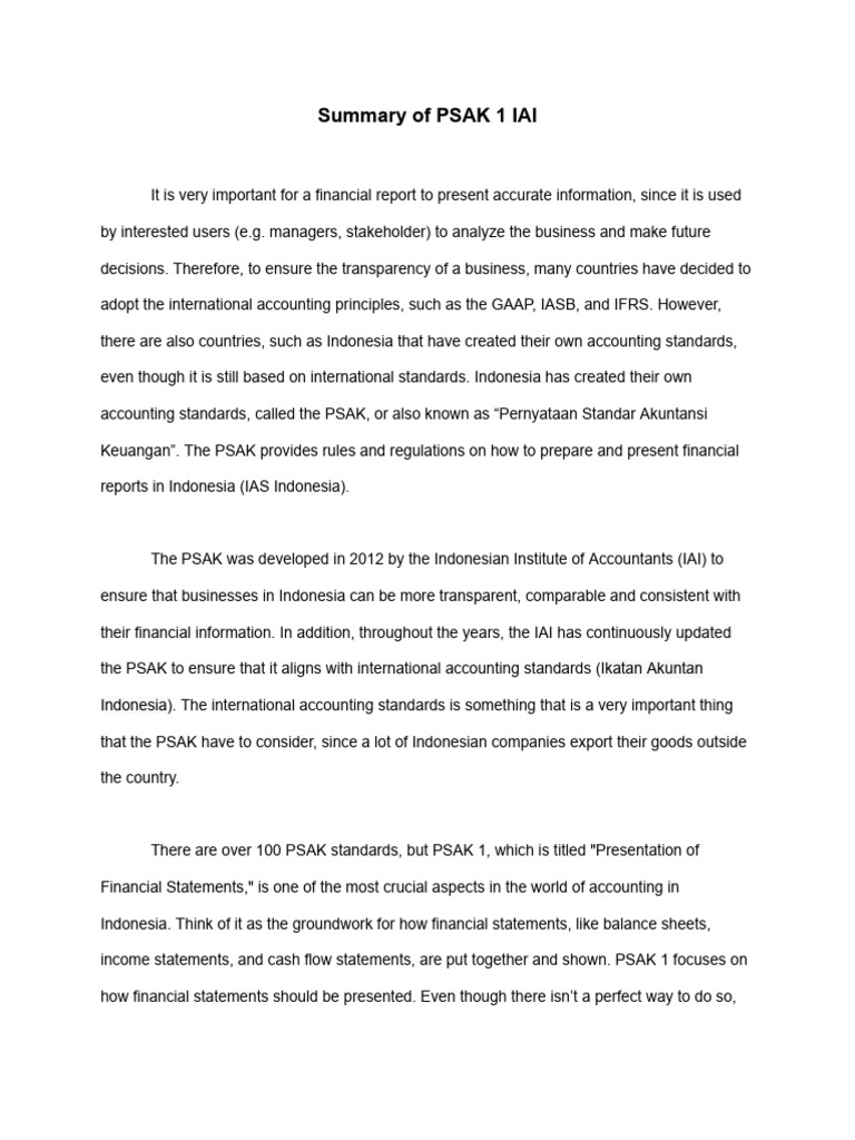 Overview of PSAK 1 Standards | PDF | International Financial Reporting ...