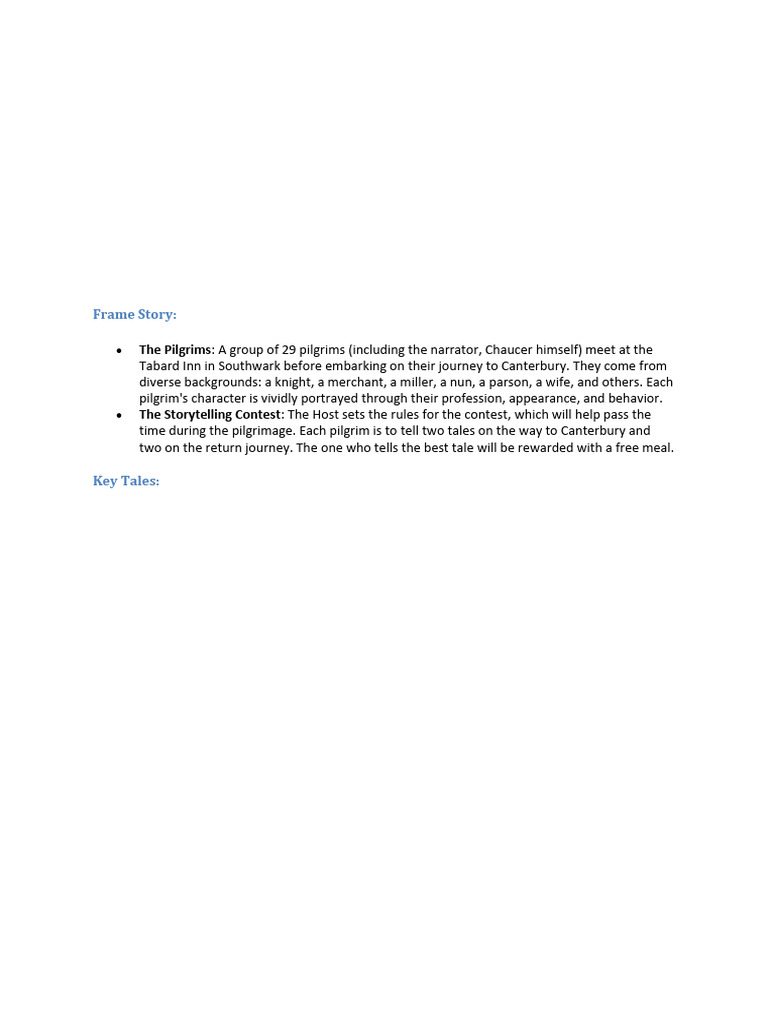 Summary of The Canterbury Tales | PDF | The Canterbury Tales
