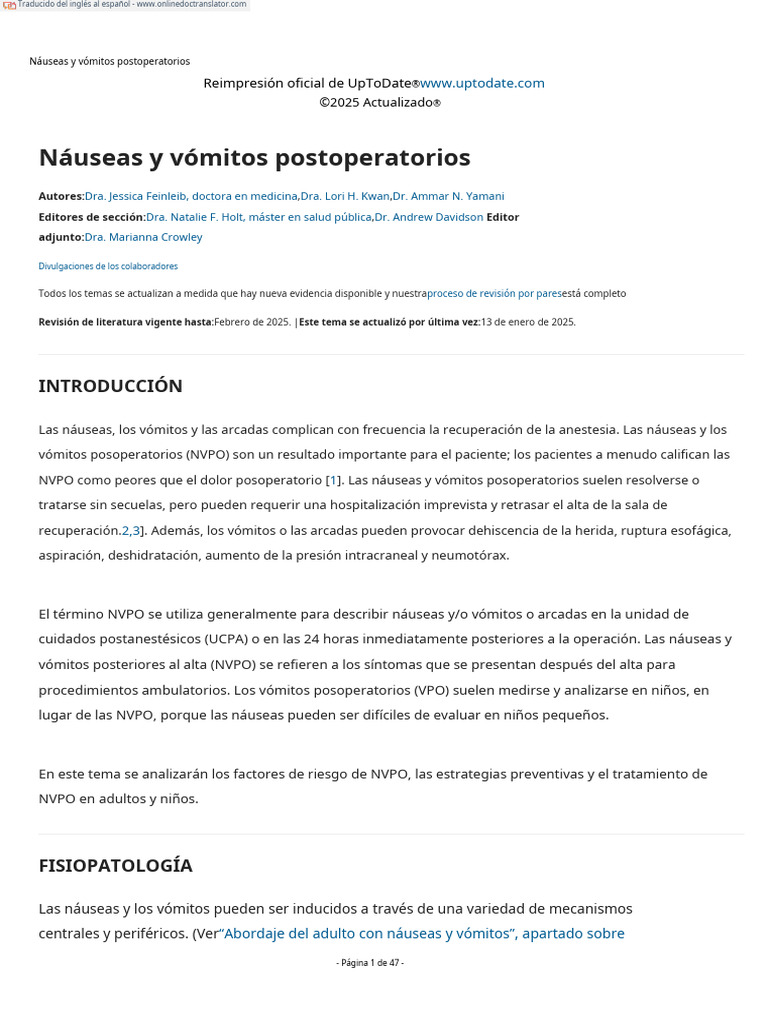 Postoperative Nausea and Vomiting - En.es | PDF | Anestesia ...