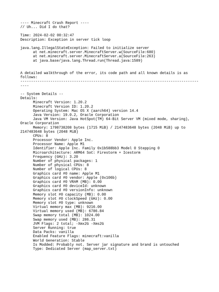Minecraft Server Crash Report Analysis | PDF