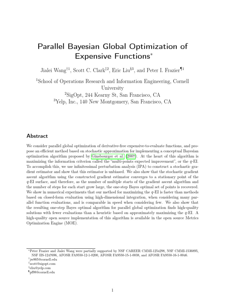 Parallel Bayesian Global Optimization of Expensive Functions | PDF | Mathematical Optimization ...