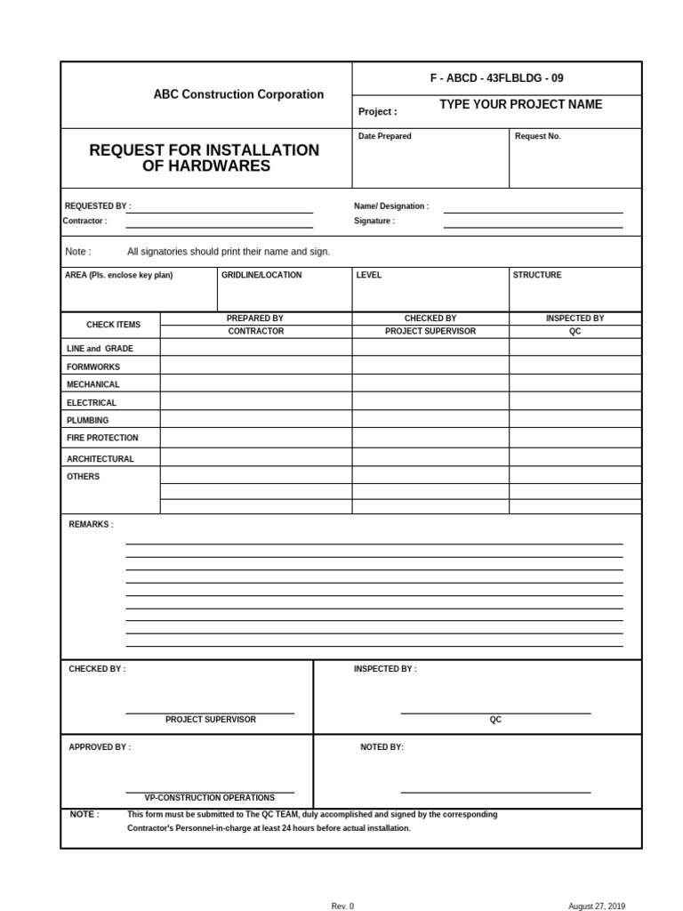 09-Request For Installation of Hardwares | PDF