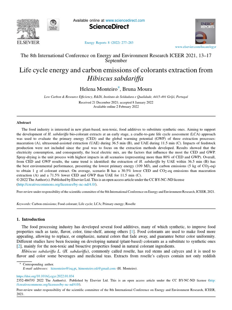Life Cycle Energy and Carbon Emissions of Colorants Extraction From ...