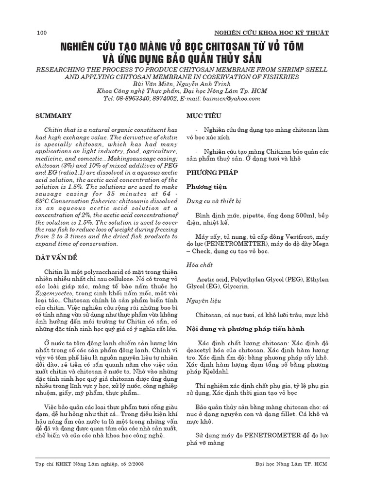 Bao Cao Nghien Cuu Khoa Hoc Ky Thuat Nghien Cuu Quy Trinh de San Xuat Chitosan Mang Tu Shell Tom ...