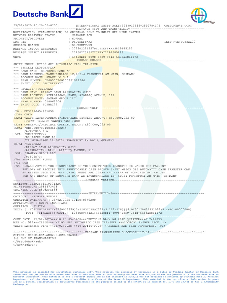 50m Mt103 Gpi Automatic Cash Transfer | PDF | Service Industries | Banking Technology