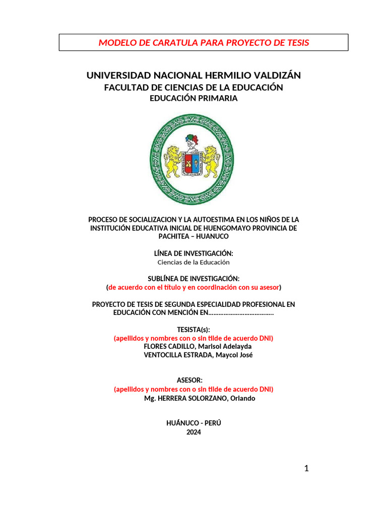 MODELO CARATULA 2DA ESPECIALIDAD | PDF