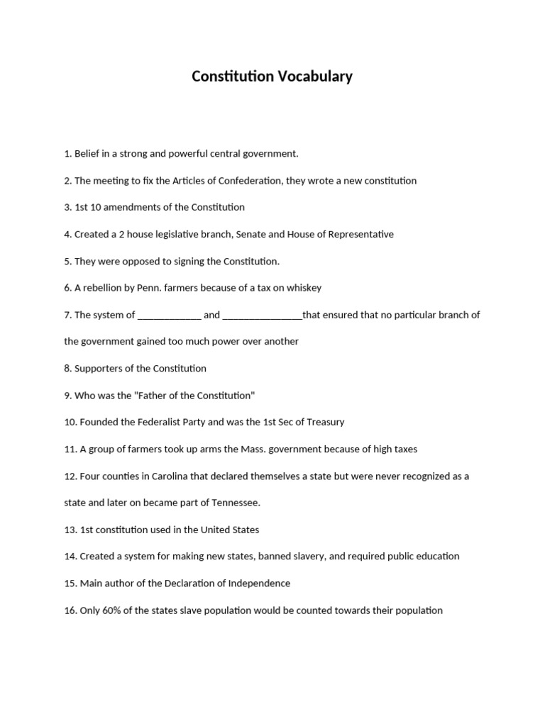 Constitution Vocabulary | PDF