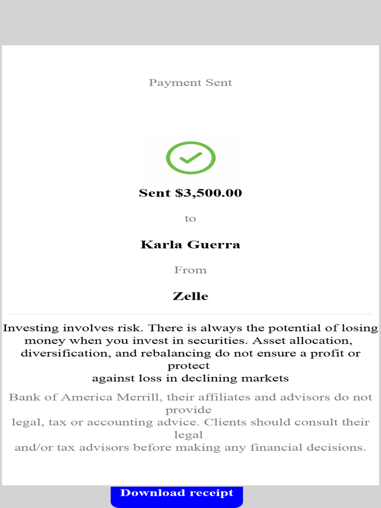 Zelle Payment Receipt for $3,500 Sent | PDF