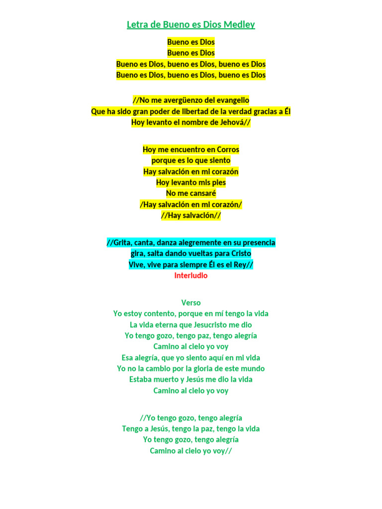 Letra de Bueno Es Dios Medley | PDF