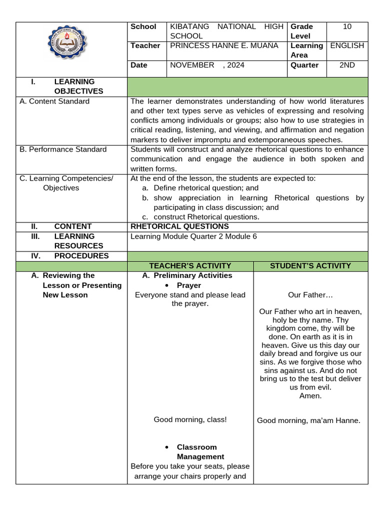 DLP For Rhetorical Question | PDF | Rhetoric | Question