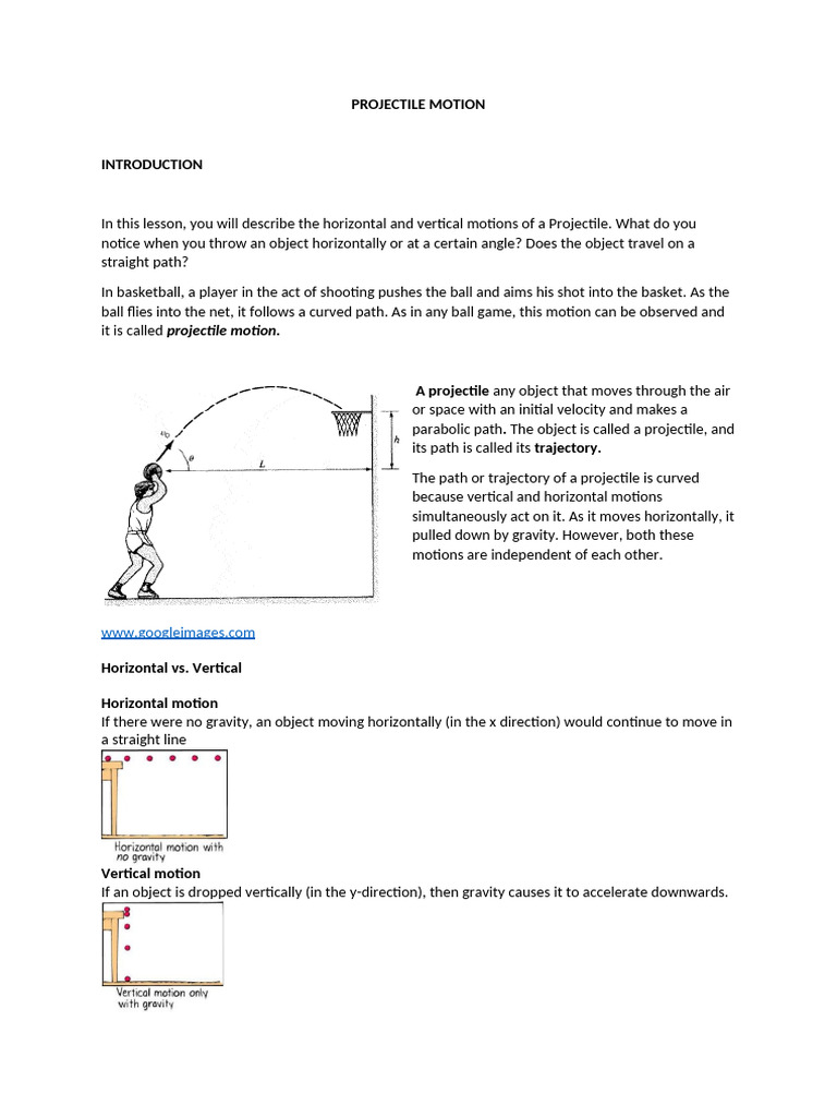 PROJECTILE MOTION Horizontal and Vertical | PDF | Acceleration | Force