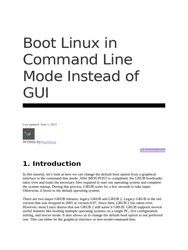 Boot Linux in Command Line Mode Instead of GUI | PDF | Booting | Command Line Interface