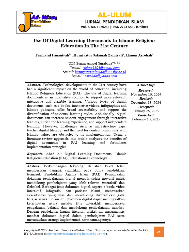 Use of Digital Learning Documents in Islamic Religious | PDF | Learning ...