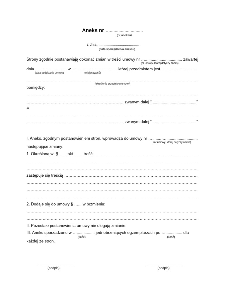 Darmowy wzór aneksu do umowy | PDF