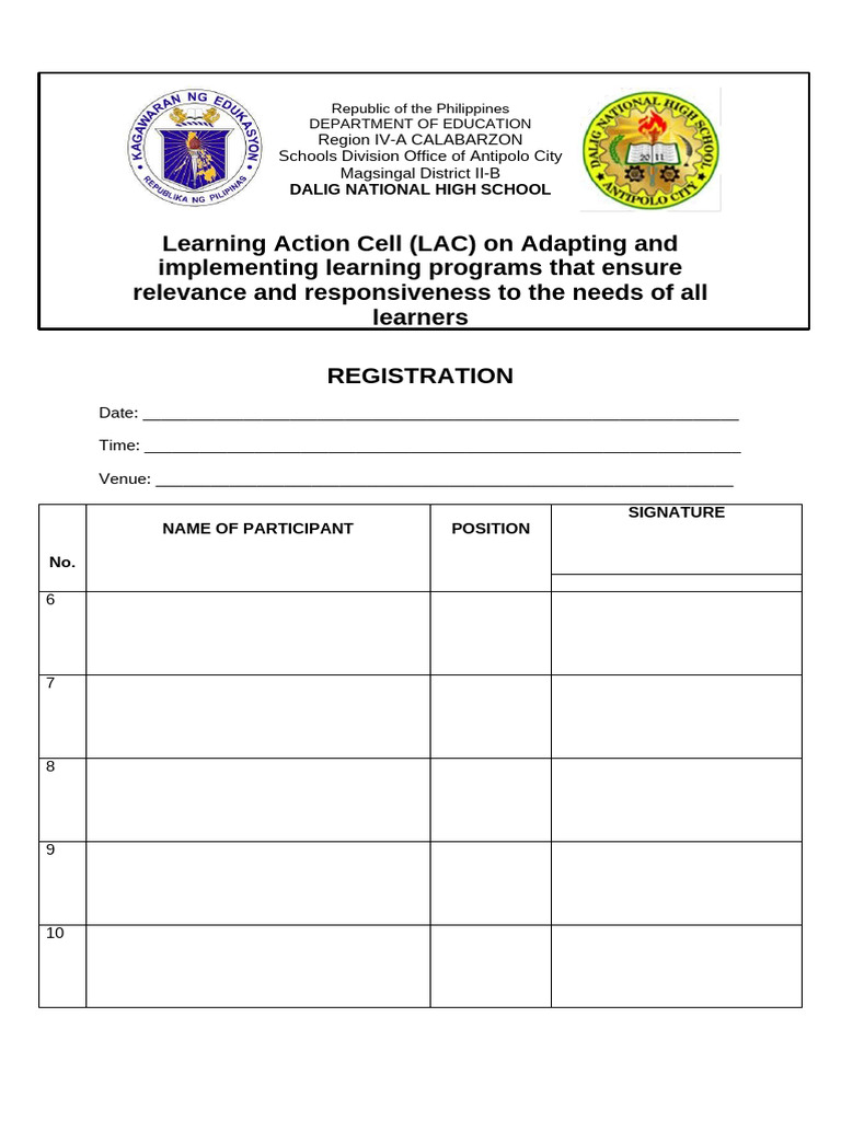 Lac Session Attendance Sheets Onsite Template | PDF