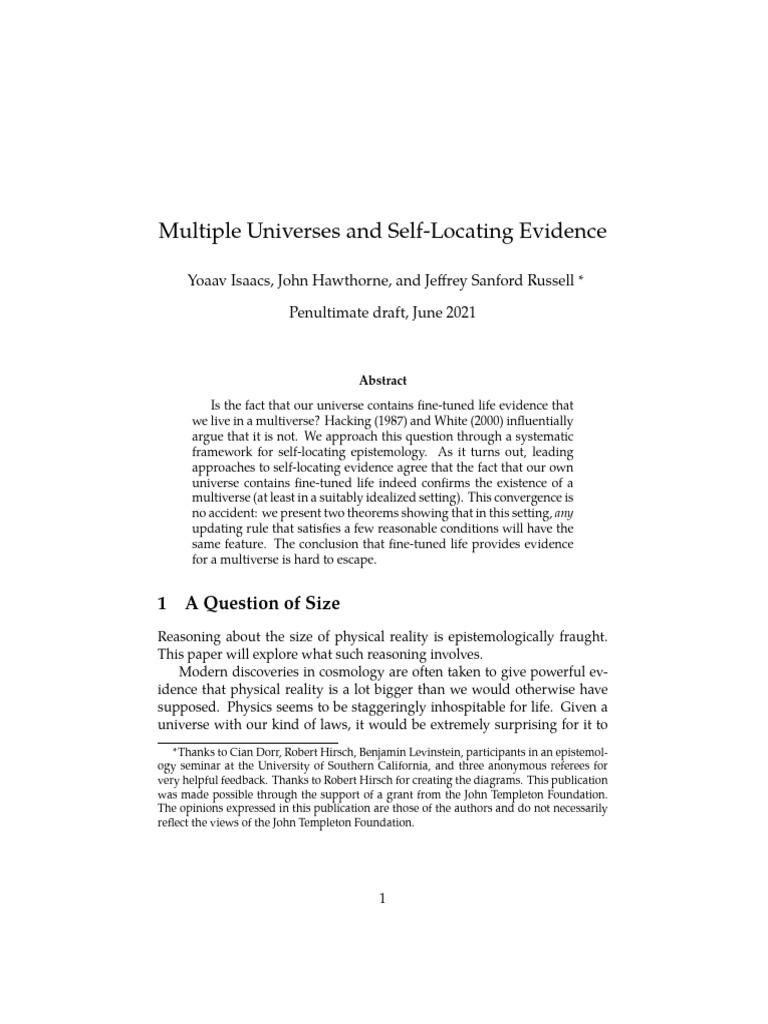 Multiple Universes and Self-Locating Evidence (Yoaav Isaacs, John Hawthorne, and Jeffrey Sanford ...