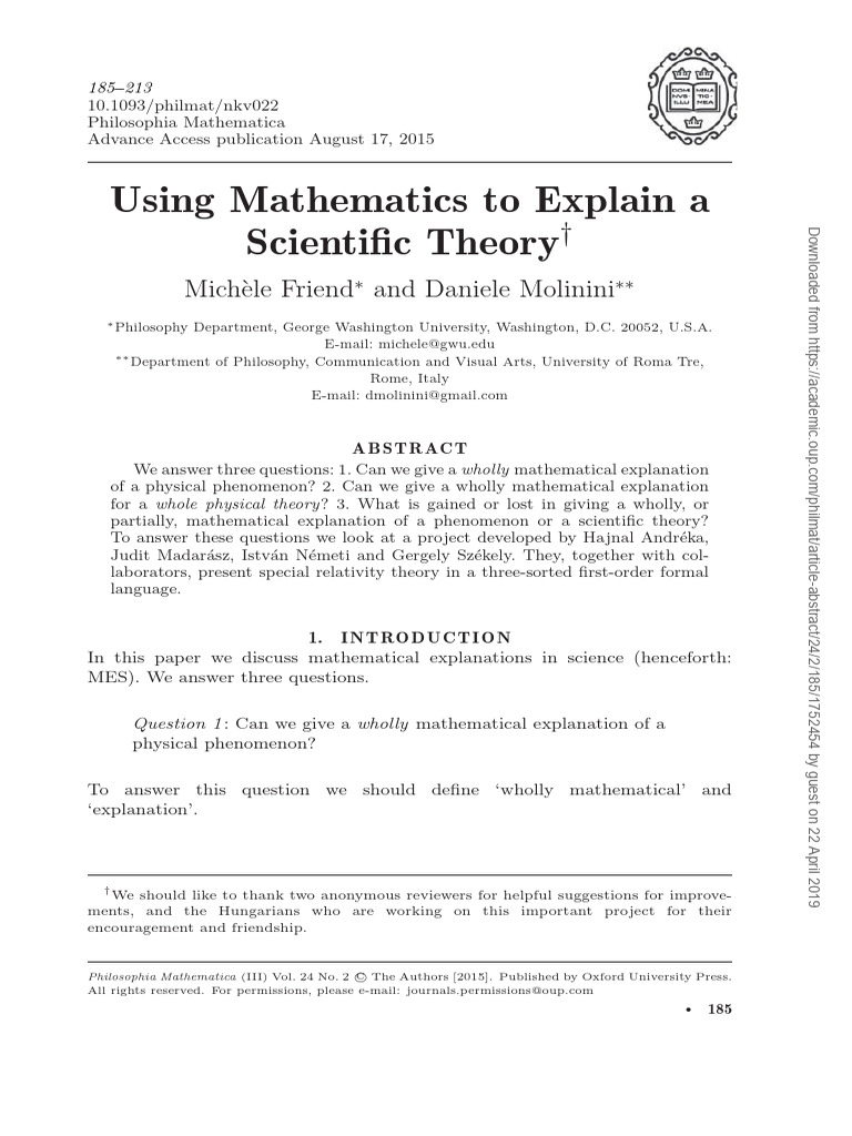 Using Mathematics To Explain A Scientific Theory (Michele Friend and ...
