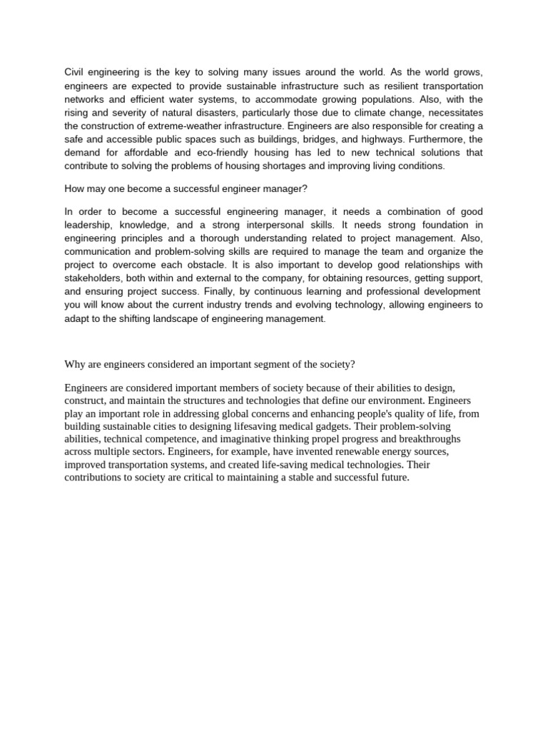 Civil Engineering is the Key to Solving Many Issues Around the World | PDF