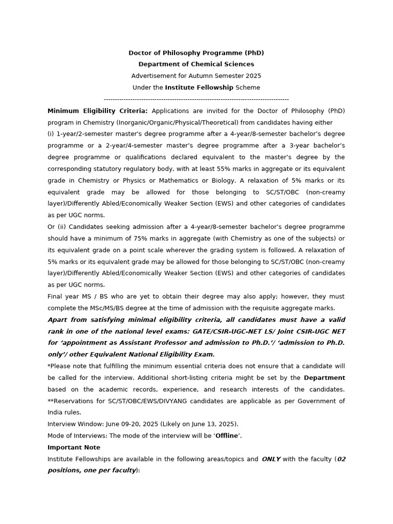 Advertisement PHD DCS Institute Autumn 2025 | PDF | Academic Degree ...