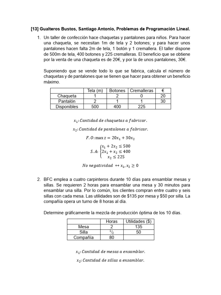 Problemas de Programacion Lineal | PDF