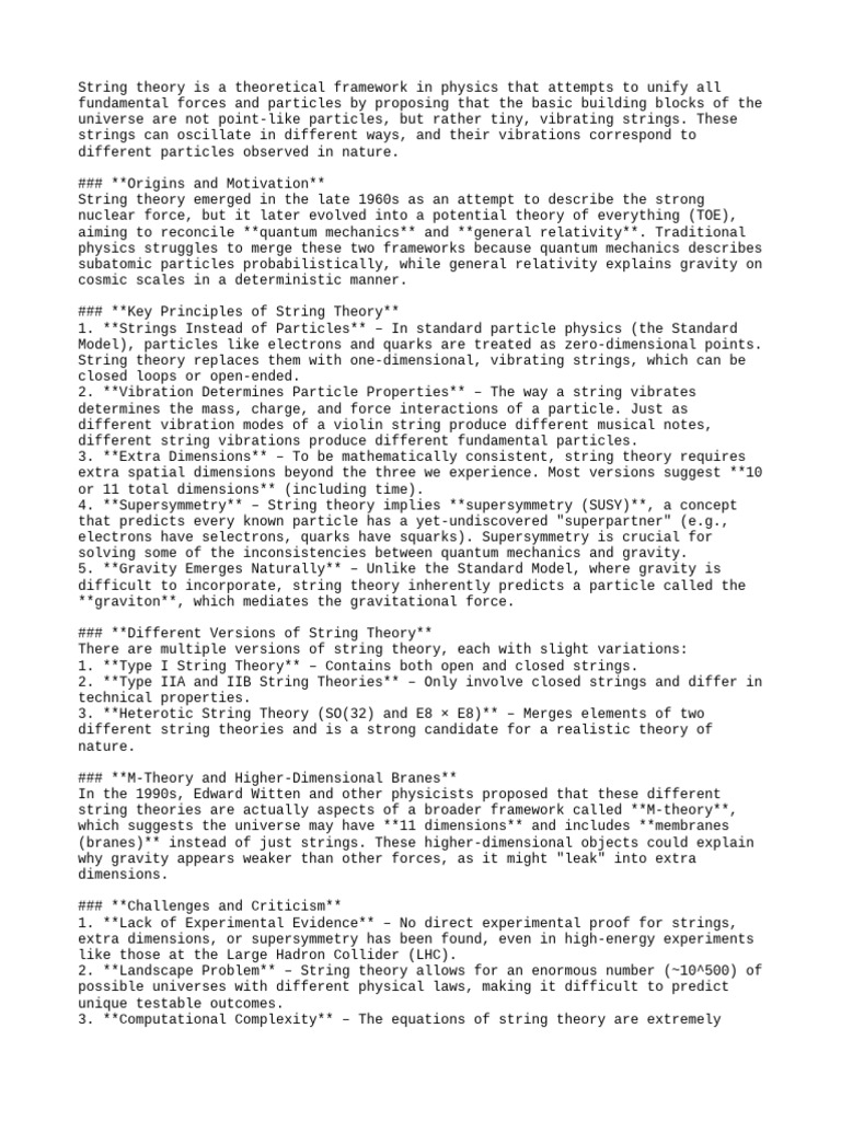 String theory is a theoretical fram | PDF | String Theory | Elementary Particle