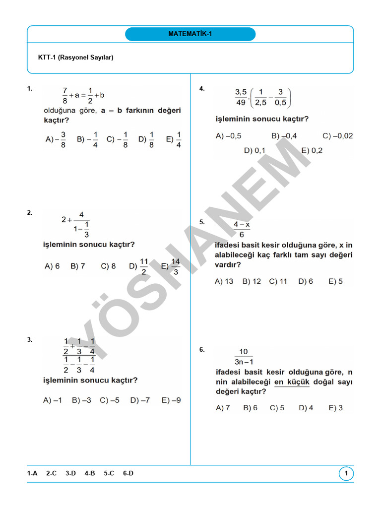 Rasyonel Sayılar | PDF
