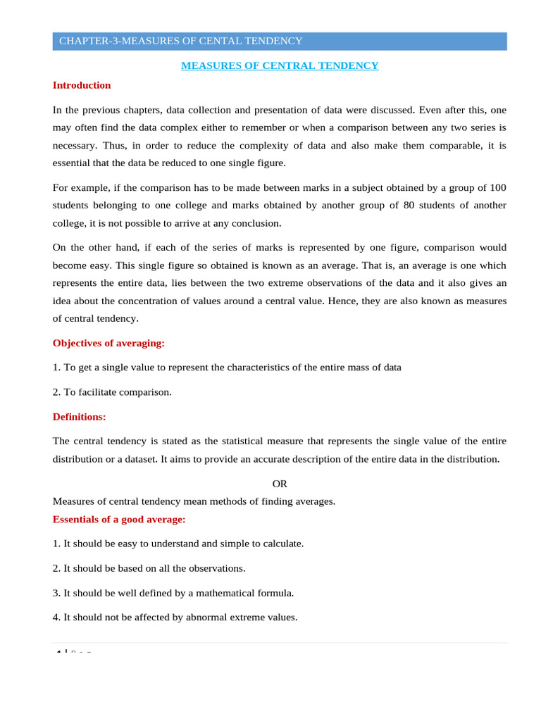 Chapter - 3-Measures of Central Tendency | PDF | Mean | Median