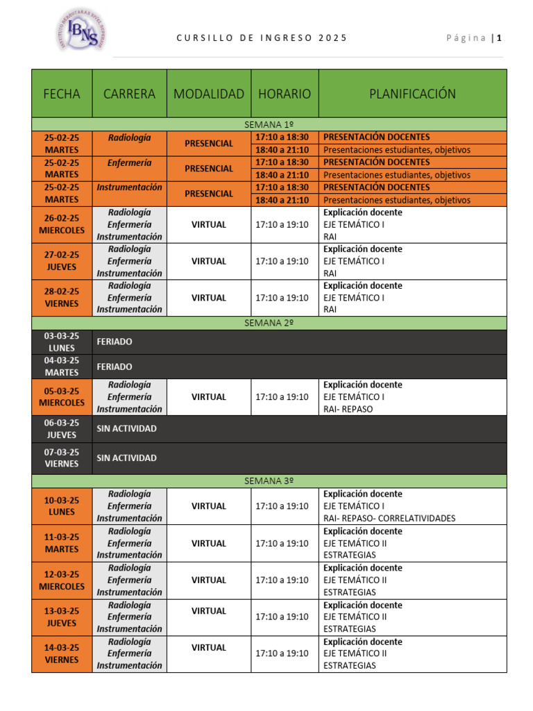 Calendario CUI 2025: Ingreso y Actividades | PDF