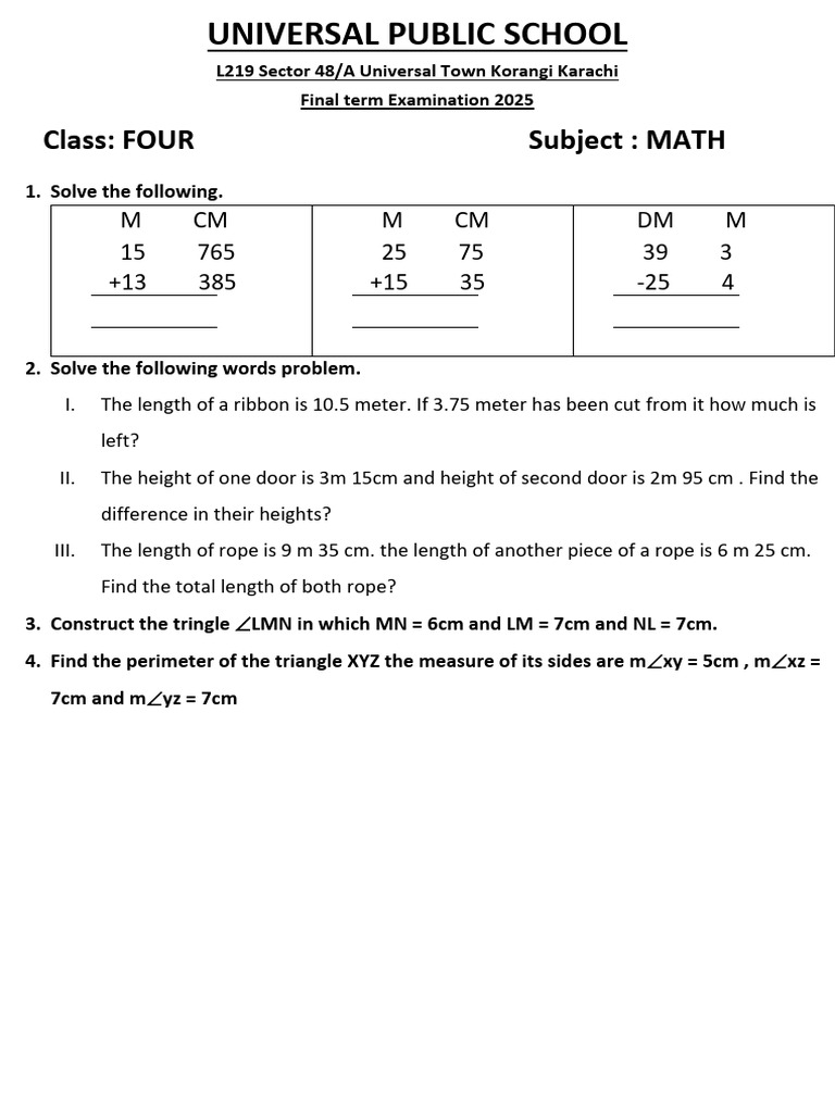 Class Four Math Paper | PDF