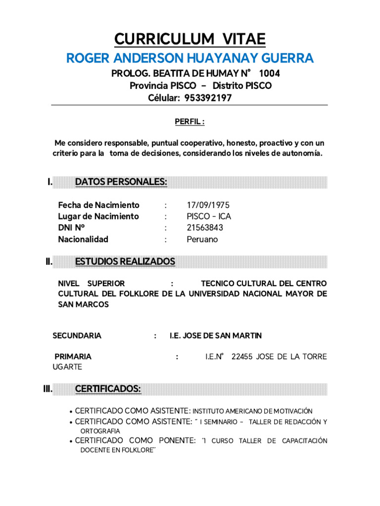 CV Roger Huayanay Actualizado-1 | PDF | Perú | Modificación de ...