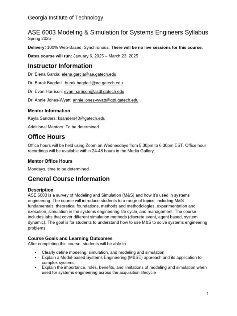 ASE 6003 Systems Engineering Syllabus | PDF | Systems Engineering ...