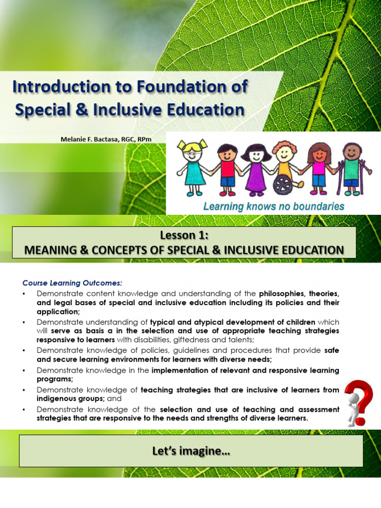 Special & Inclusive Education Overview | PDF | Inclusion (Education ...