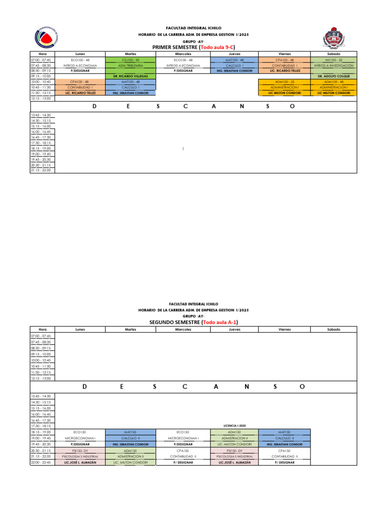 Progr Académica Adm Empresas I-2025 Aulas | PDF